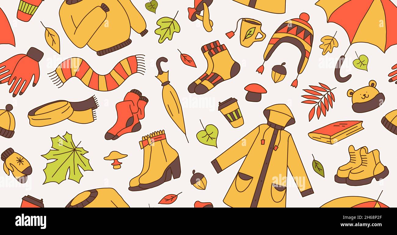 set of icons symbolizing autumn, bright cartoon style, vector ...