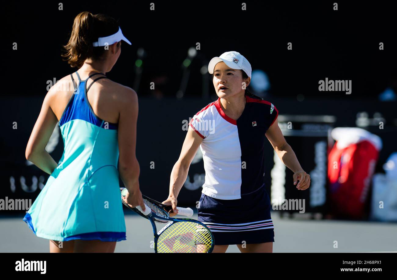 Ena Shibahara & Shuko Aoyama of Japan in action during the second round ...