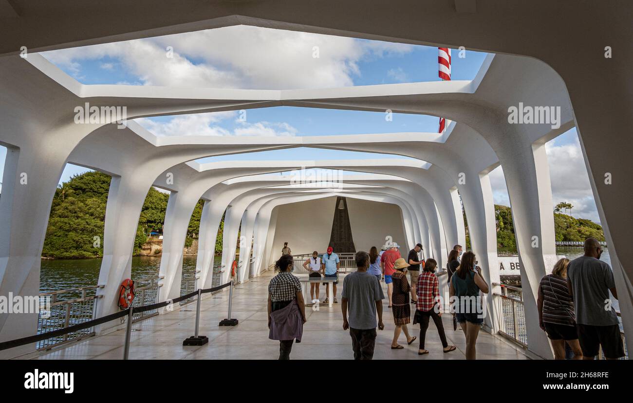 Pearl Harbor, Honolulu, Hawaii - Oct 31, 2021-Tourists inside the USS ...