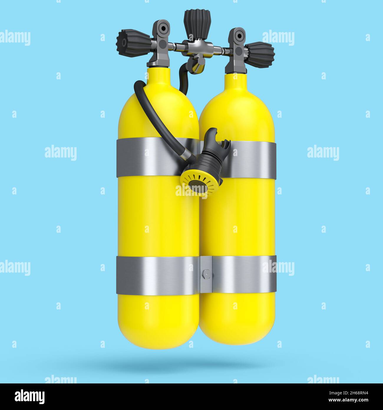 Yellow diving tanks or balloons full oxygen for snorkeling isolated on ...