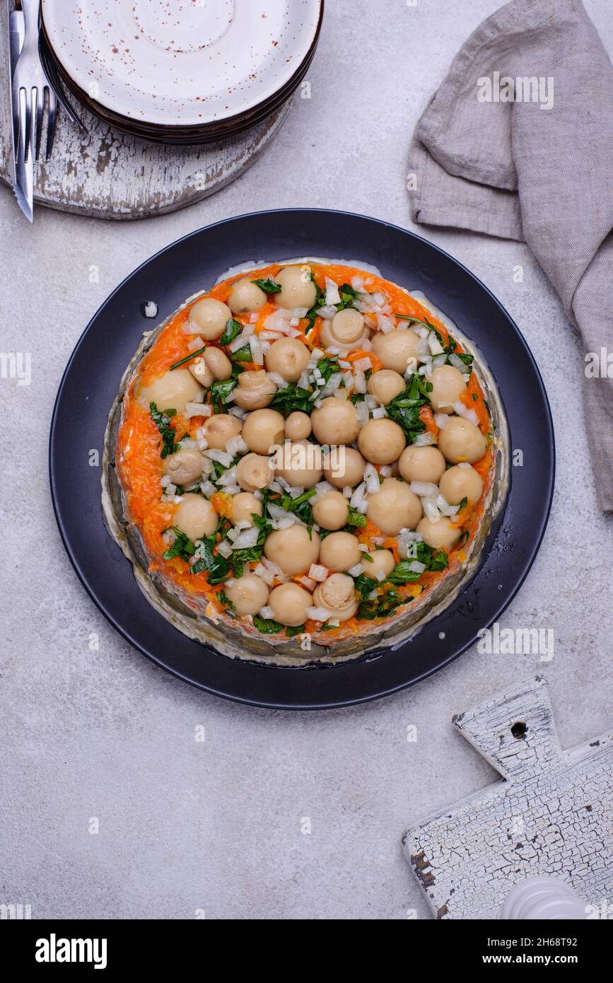 Festive laired salad Mushroom Glade Stock Photo - Alamy