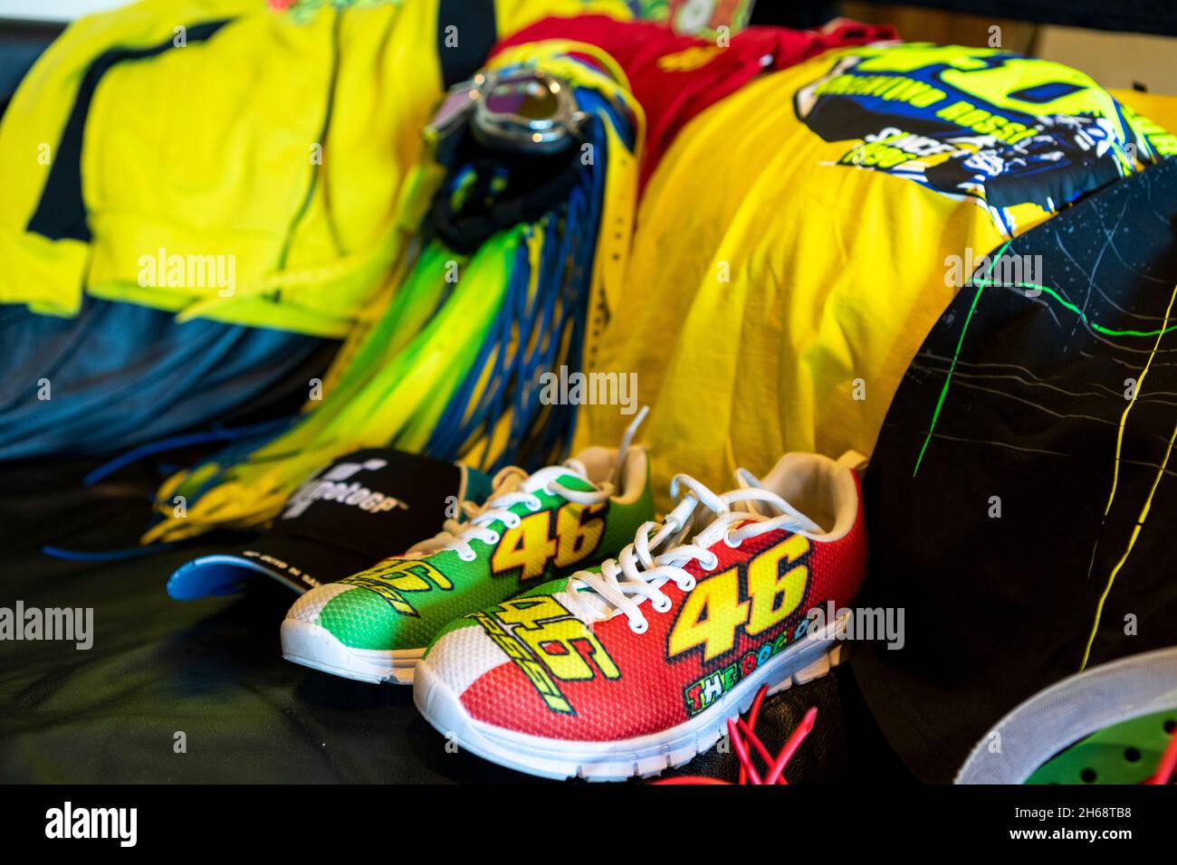 14/11/21 0925 UK: A Valentino Rossi fan prepares her merchandise ready ...