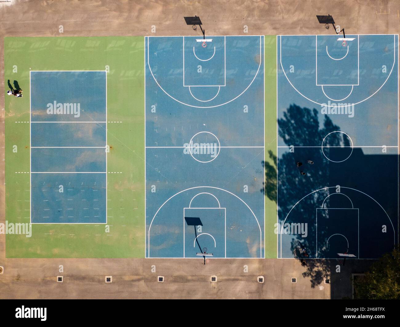 An aerial view of basketball courts in a park Stock Photo - Alamy