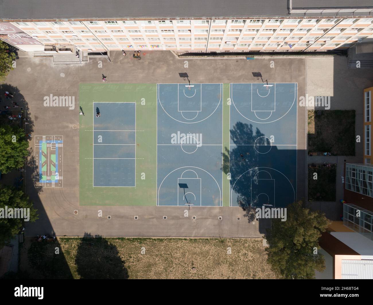 An aerial view of basketball courts in a park Stock Photo - Alamy