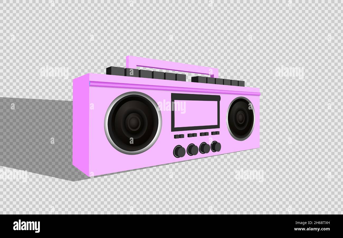 Modern stylish music receiver. Pink Boombox, audio and music. Retro old ...