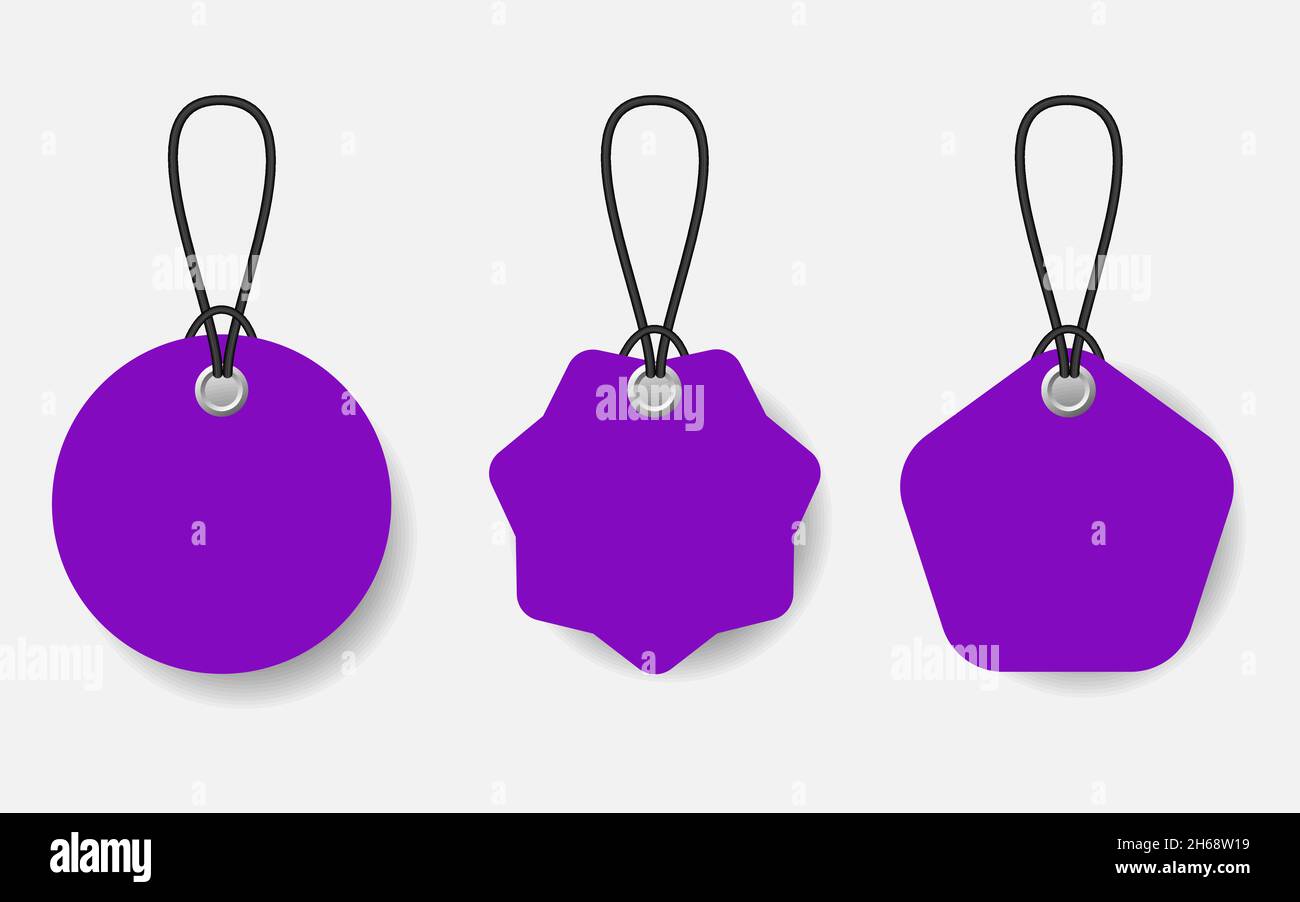 Set of violet price tags with black lace on white background Stock ...