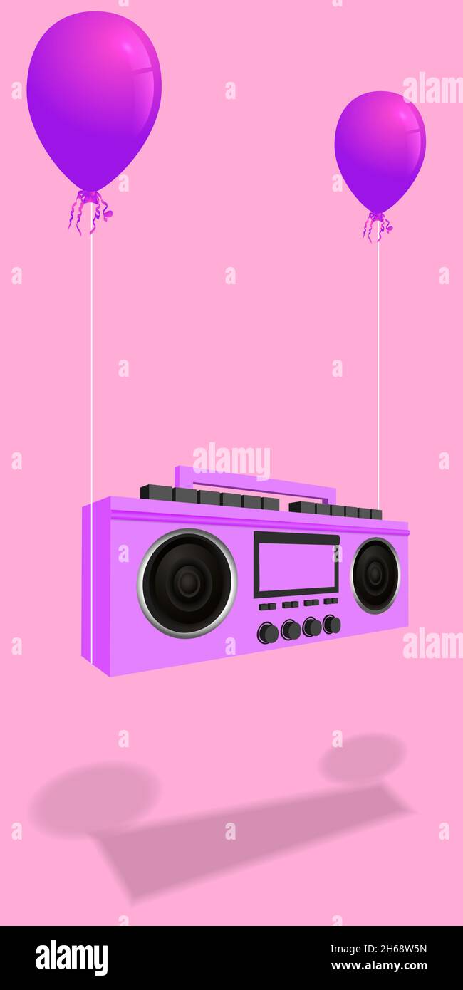 Modern stylish music receiver. Pink boombox, audio and music. Retro old ...