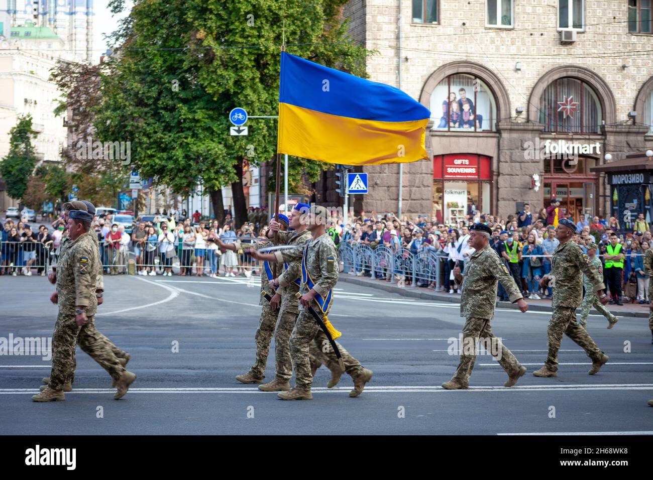 Ukraine, Kyiv - August 18, 2021: The soldiers are also carrying the ...