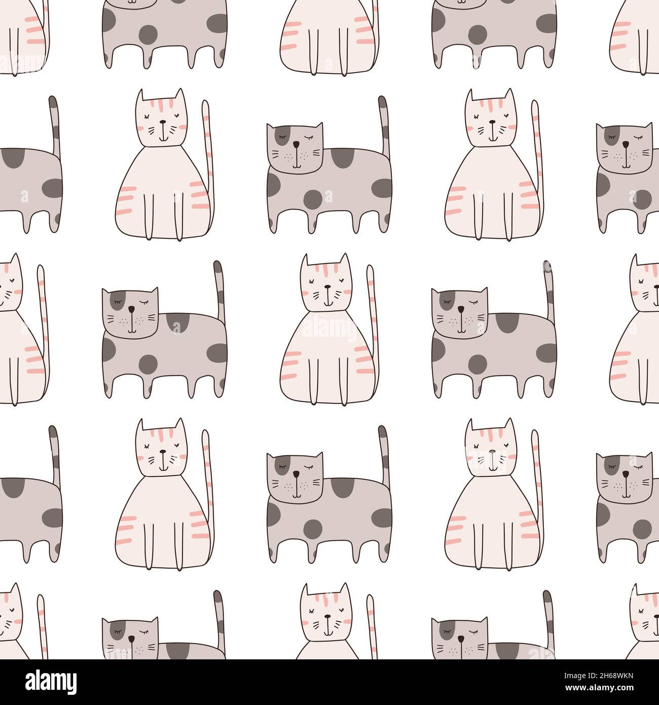 Seamless pattern cute funny cats. Endless background for printing. Hand ...