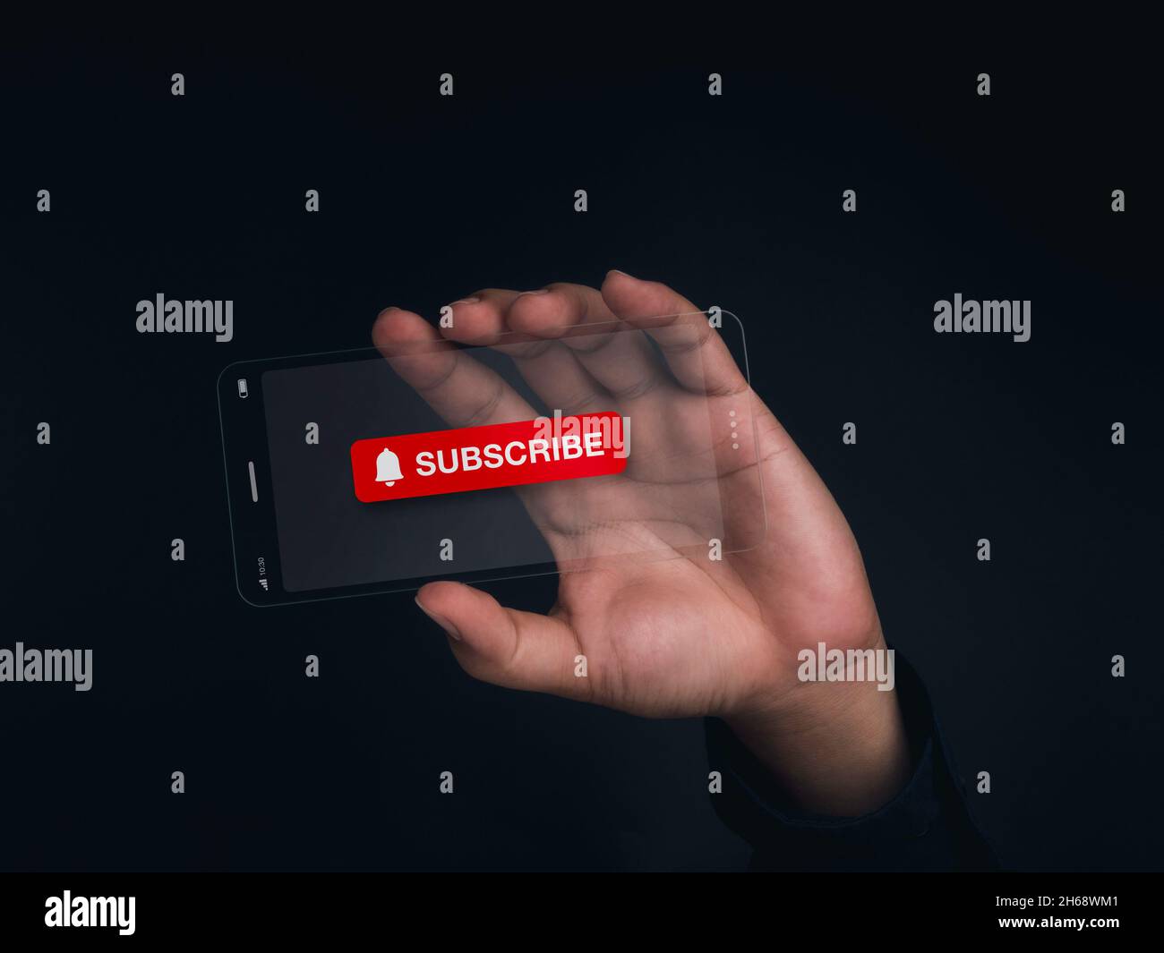 Subscription concept. Big red subscribe button with bell icon on the ...