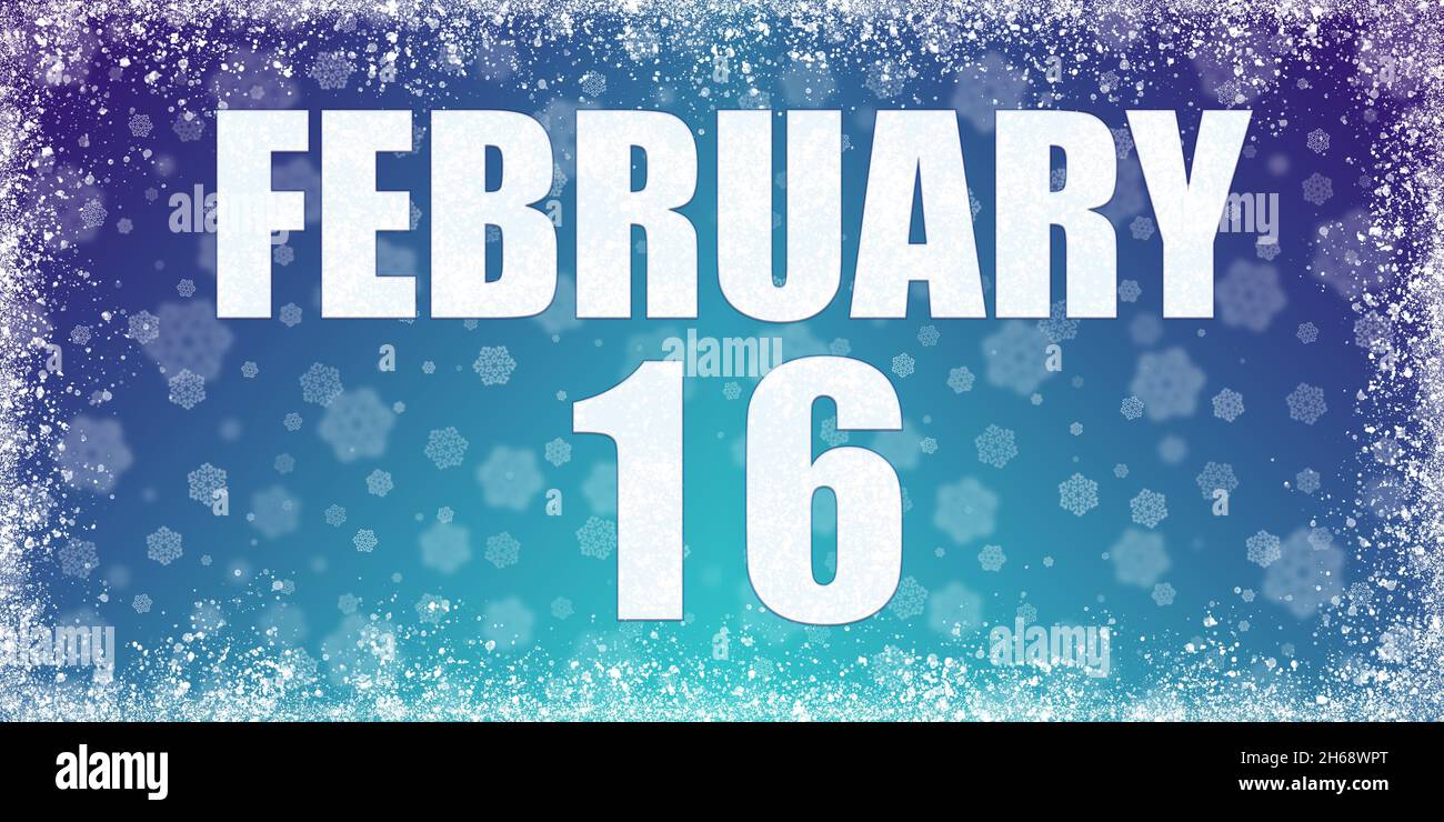 16th day of february. Winter blue gradient background with snowflakes ...