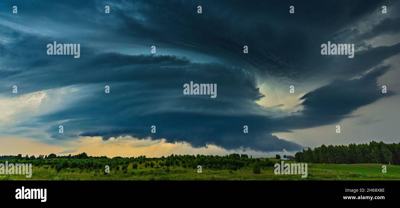 Thunder storm clouds with supercell wall cloud, summer, Lithuania Stock ...