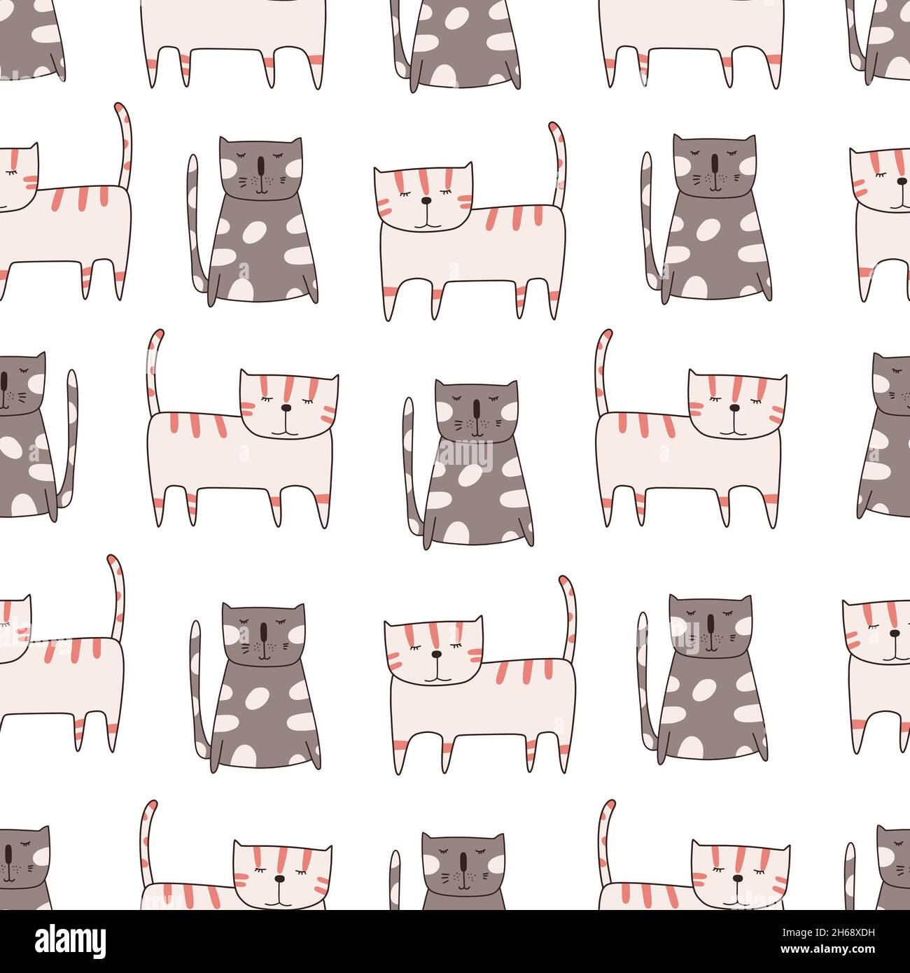 Seamless pattern cute funny cats. Endless background for printing. Hand ...
