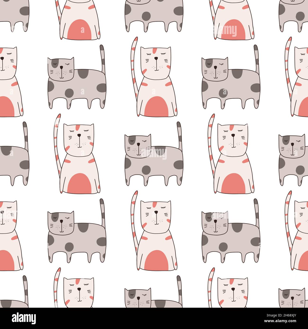 Seamless pattern cute funny cats. Endless background for printing. Hand ...