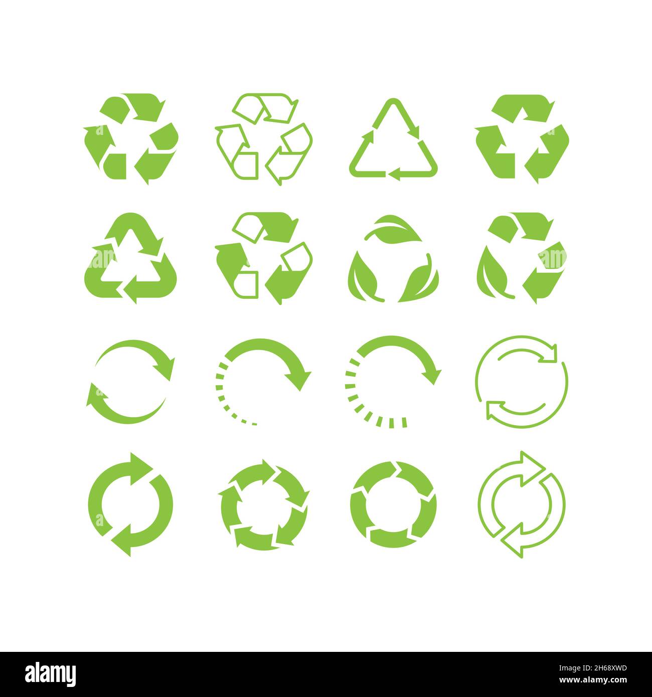 Recycled arrow green vector icon set. Recycle, biodegradable triangle and circle cycle symbol ...