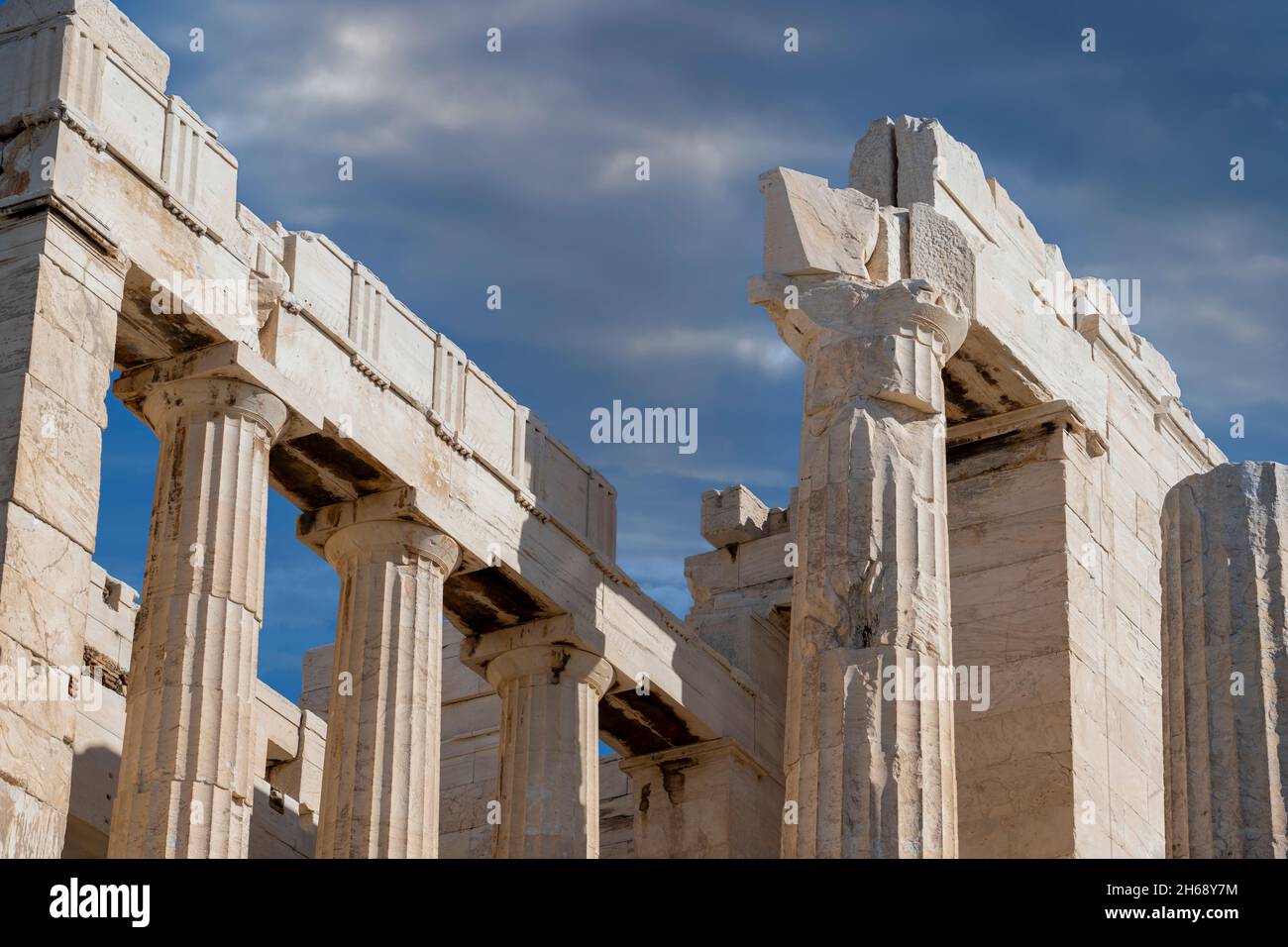Column and arches of Parthenon located at Acropolis of Athens.against ...