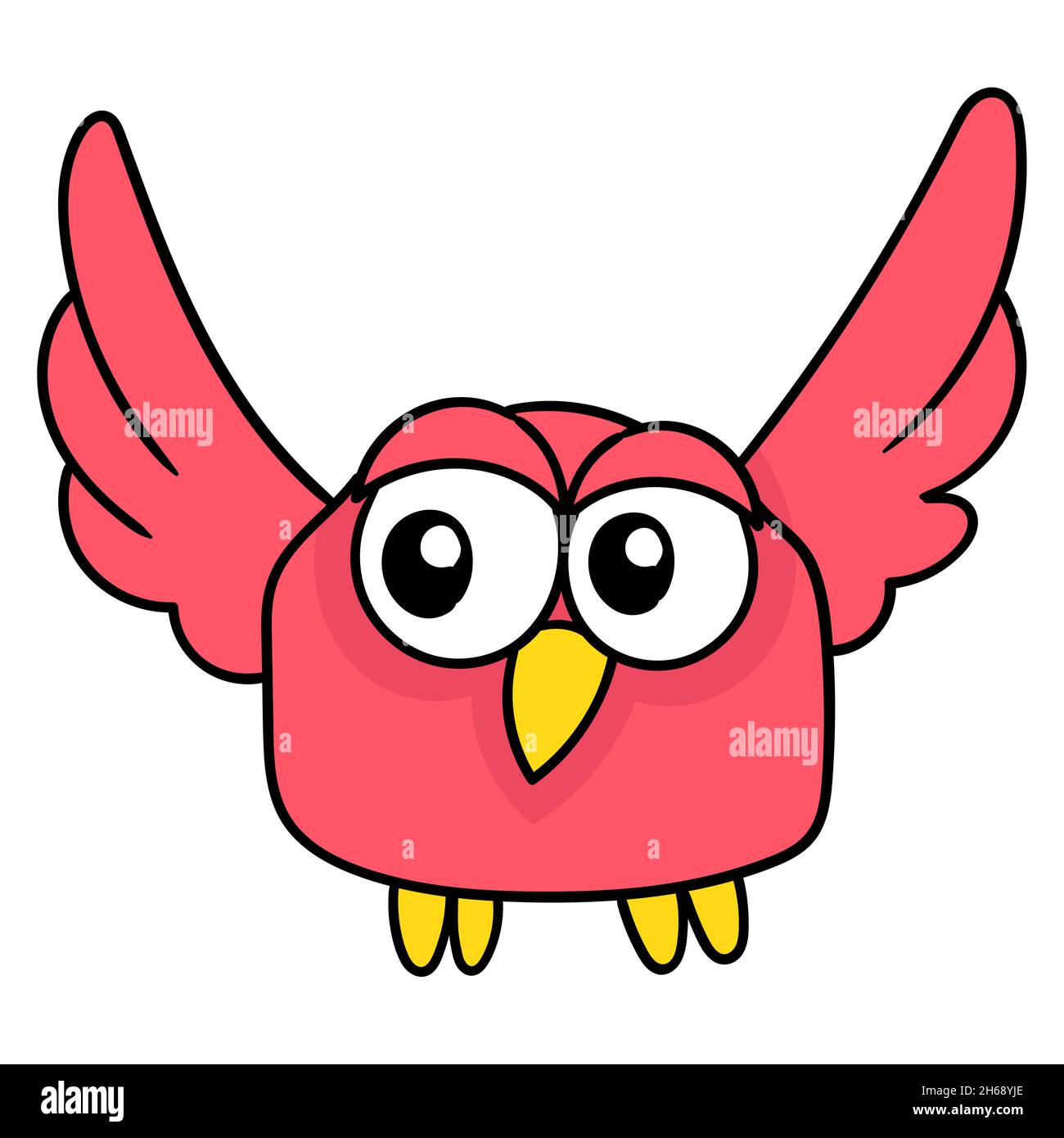 red little chick flying, vector illustration carton emoticon. doodle ...
