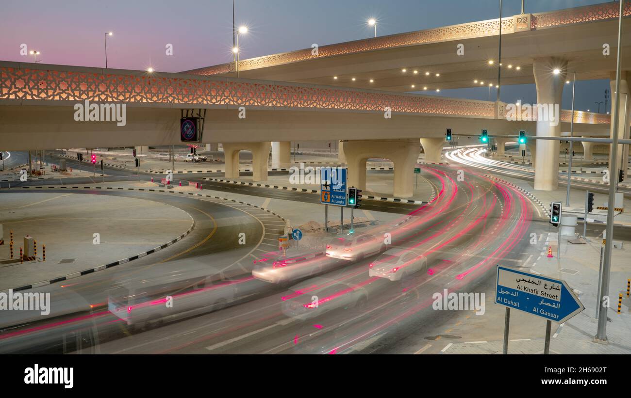 Doha,qatar- the newly Duhail intersection highway project. shot during ...