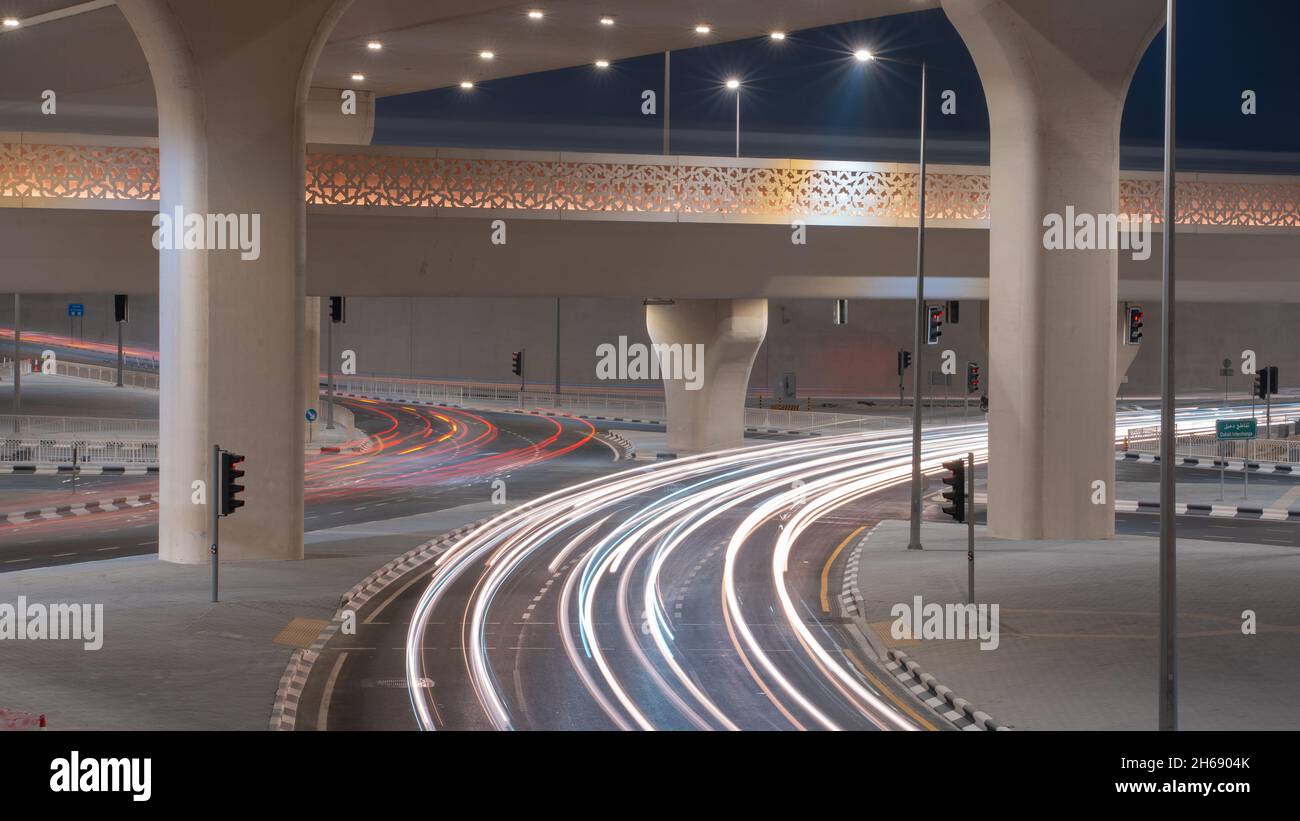 Doha,qatar- the newly Duhail intersection highway project. shot during ...
