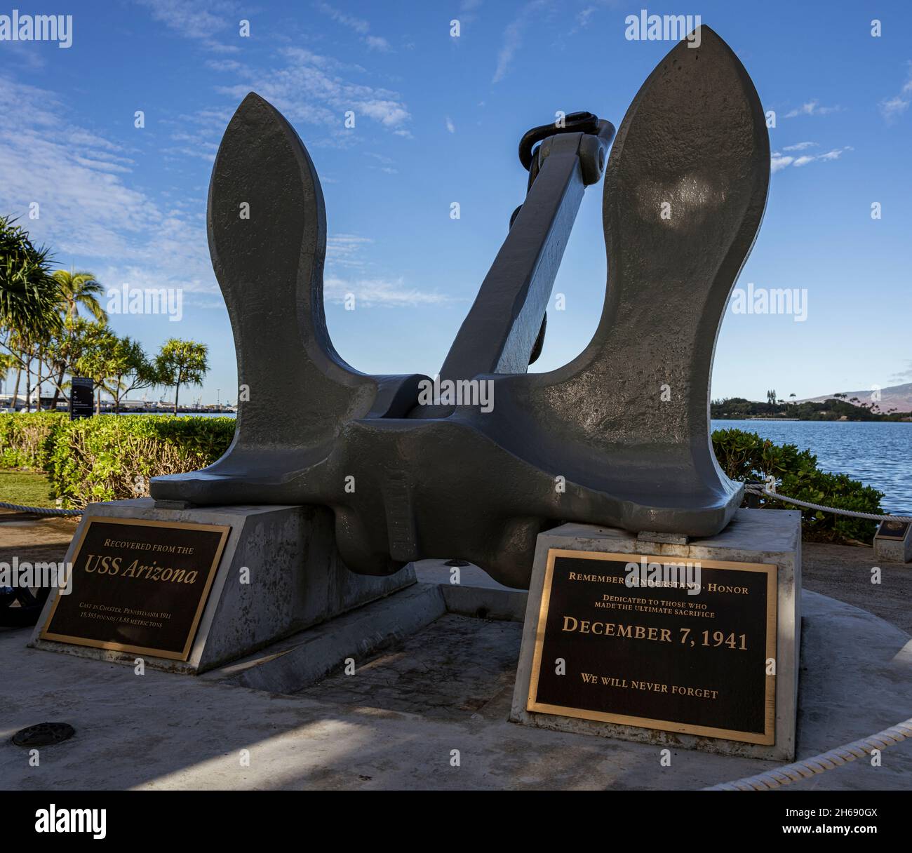 Waikiki, Honolulu, Hawaii - Oct 31, 2021-anchor from the USS Arizona at ...