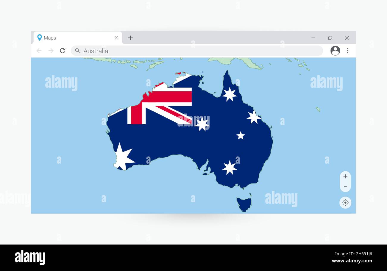 Browser window with map of Australia, searching Australia in internet ...