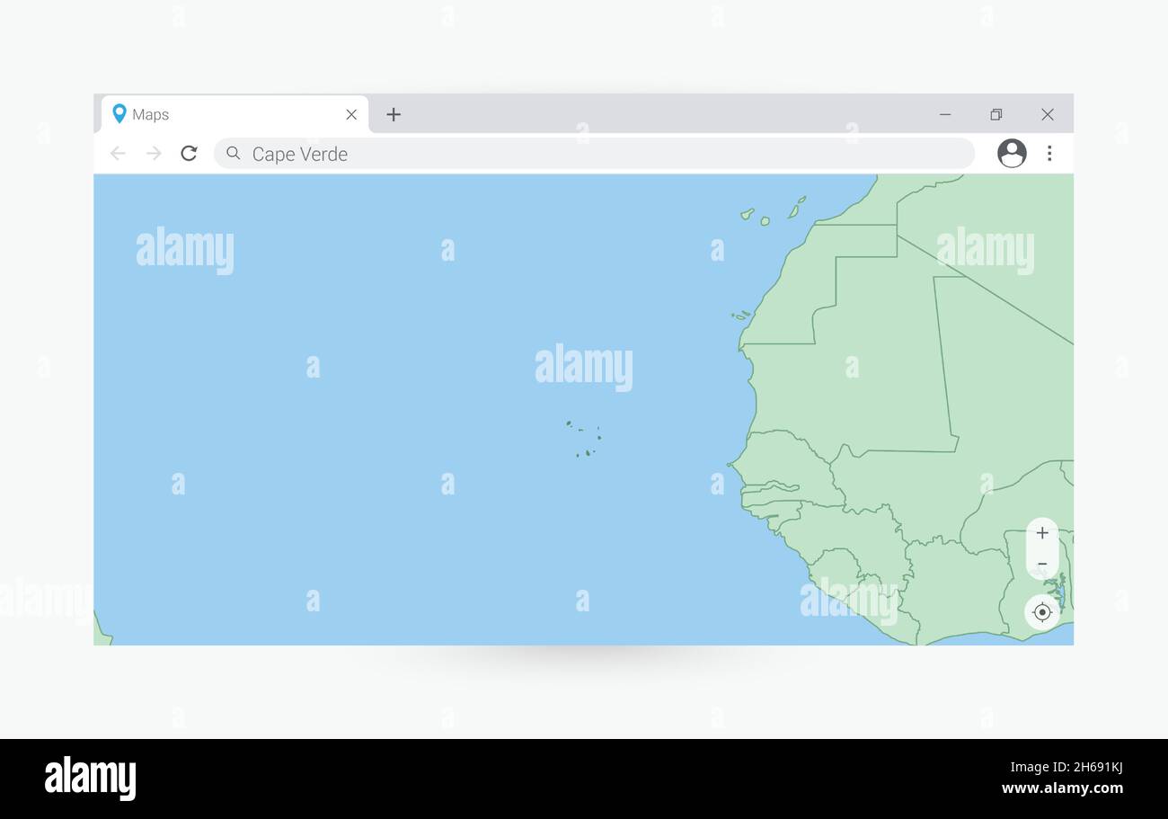 Browser window with map of Cape Verde, searching Cape Verde in internet ...