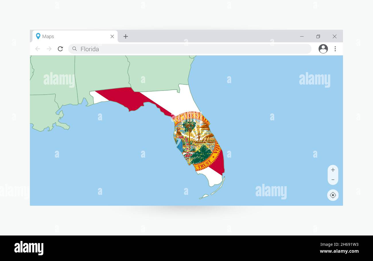 Browser window with map of Florida, searching Florida in internet ...