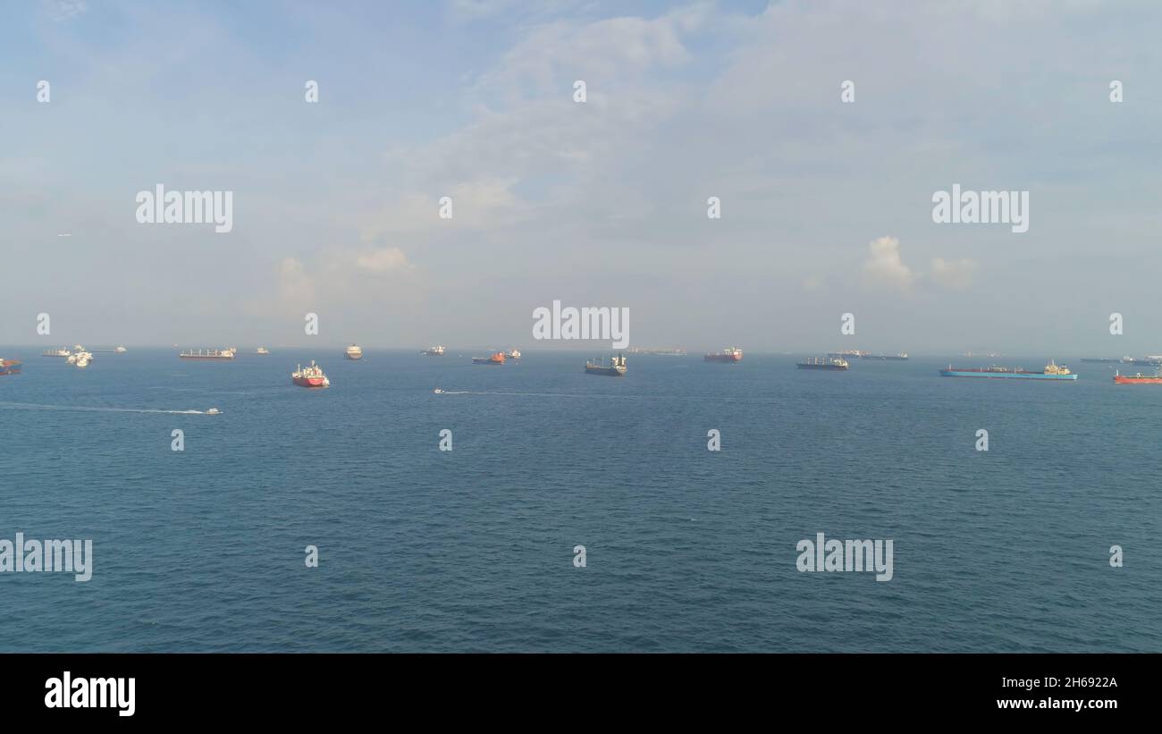 Crude Oil tanker and LPG Loading in port at sea view from above. Shot ...