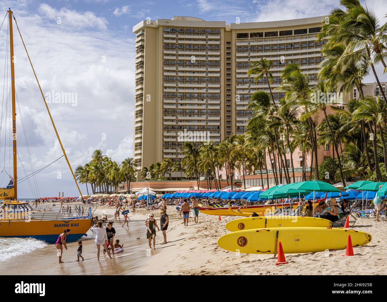 Waikiki, Honolulu, Hawaii - Oct 31, 2021-lifeguard surf boards ...