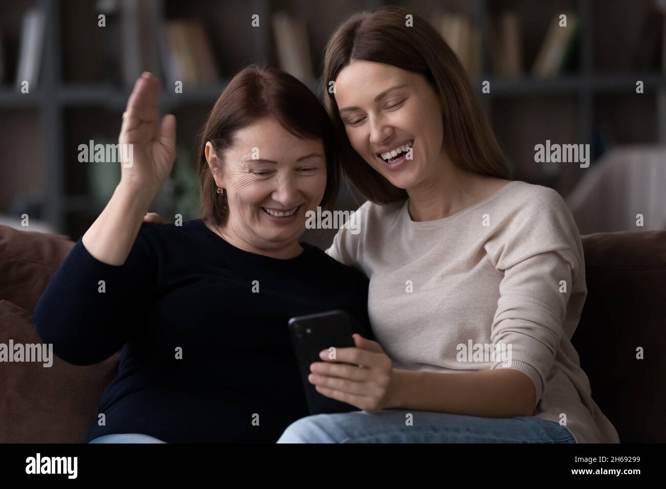 Happy mother making online call hi-res stock photography and images - Alamy