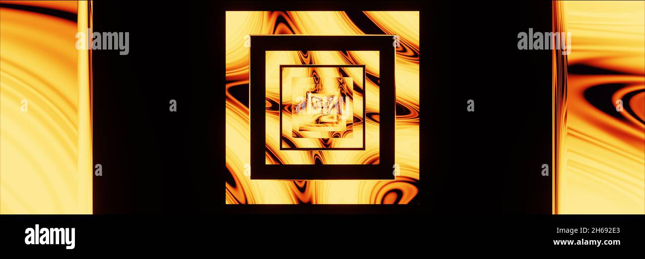 Abstract Rectangle Retro Neon Gold Yellow Color Light frame. Time warp ...
