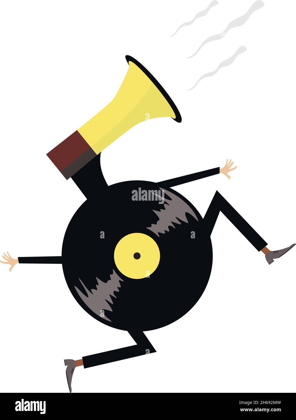 Cartoon running vinyl illustration. Comic long-playing record with ...