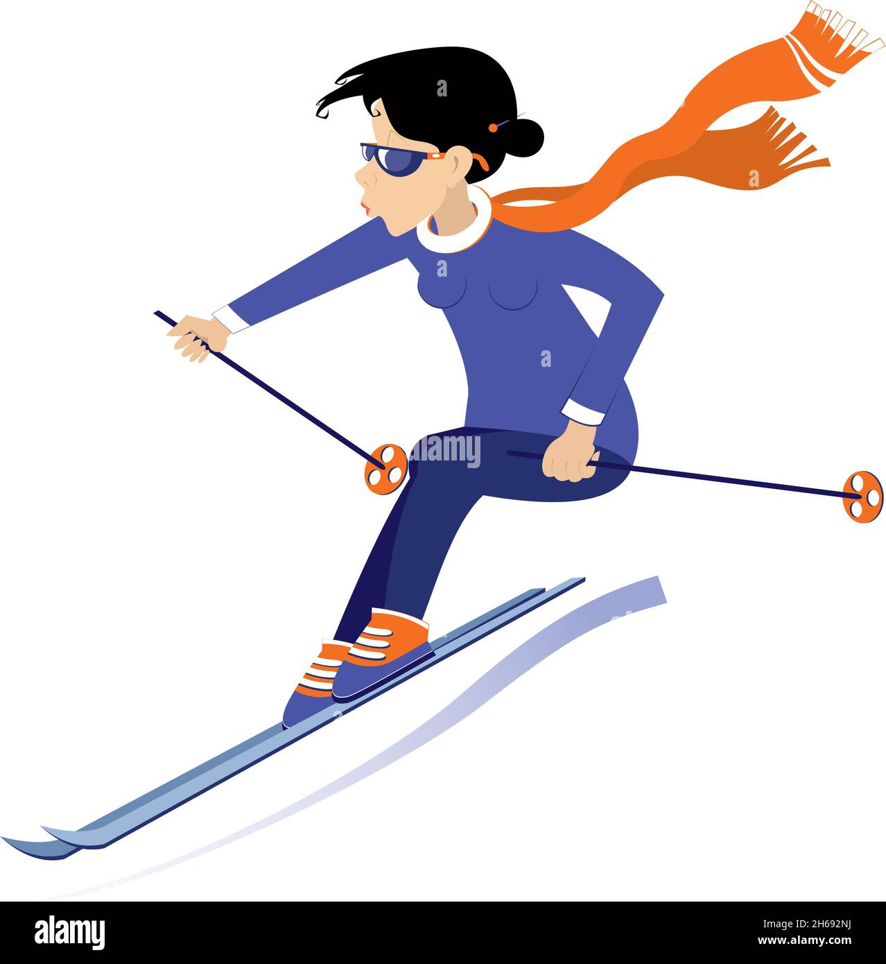 Skier woman illustration. Winter sport. Young skier woman isolated on ...