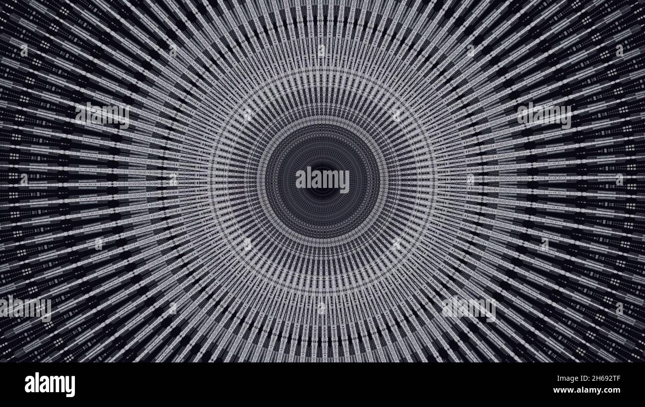 Abstract funnel of blinking geometric figures, circles or rings ...