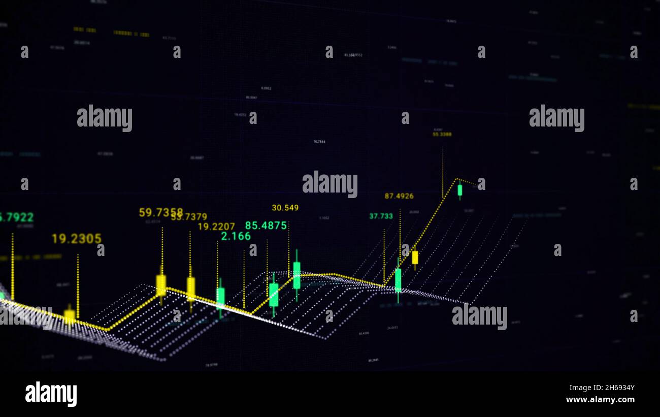 Abstract animation of digital 3d financial chart showing the rise and ...