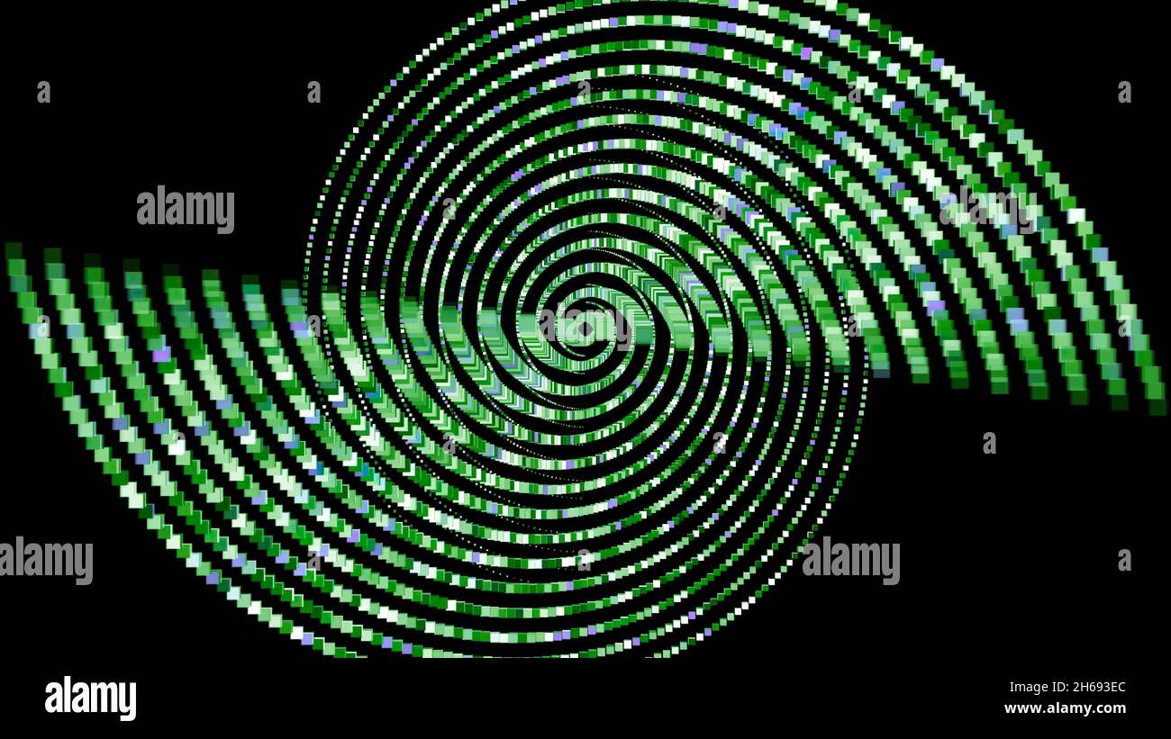Animation with swirling spiral of squares on black background ...