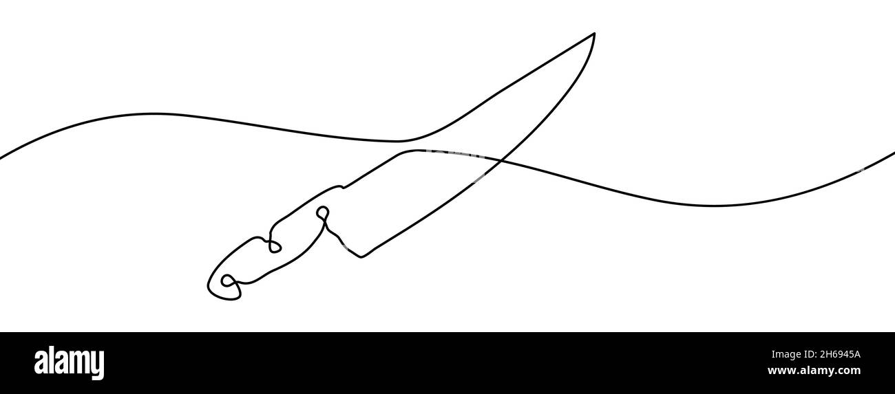 Continuous line drawing of knife. Knife linear icon. One line drawing ...