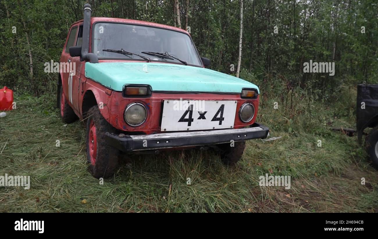 Moscow, Russia -September 2018: SUV on background of Russian landscape ...