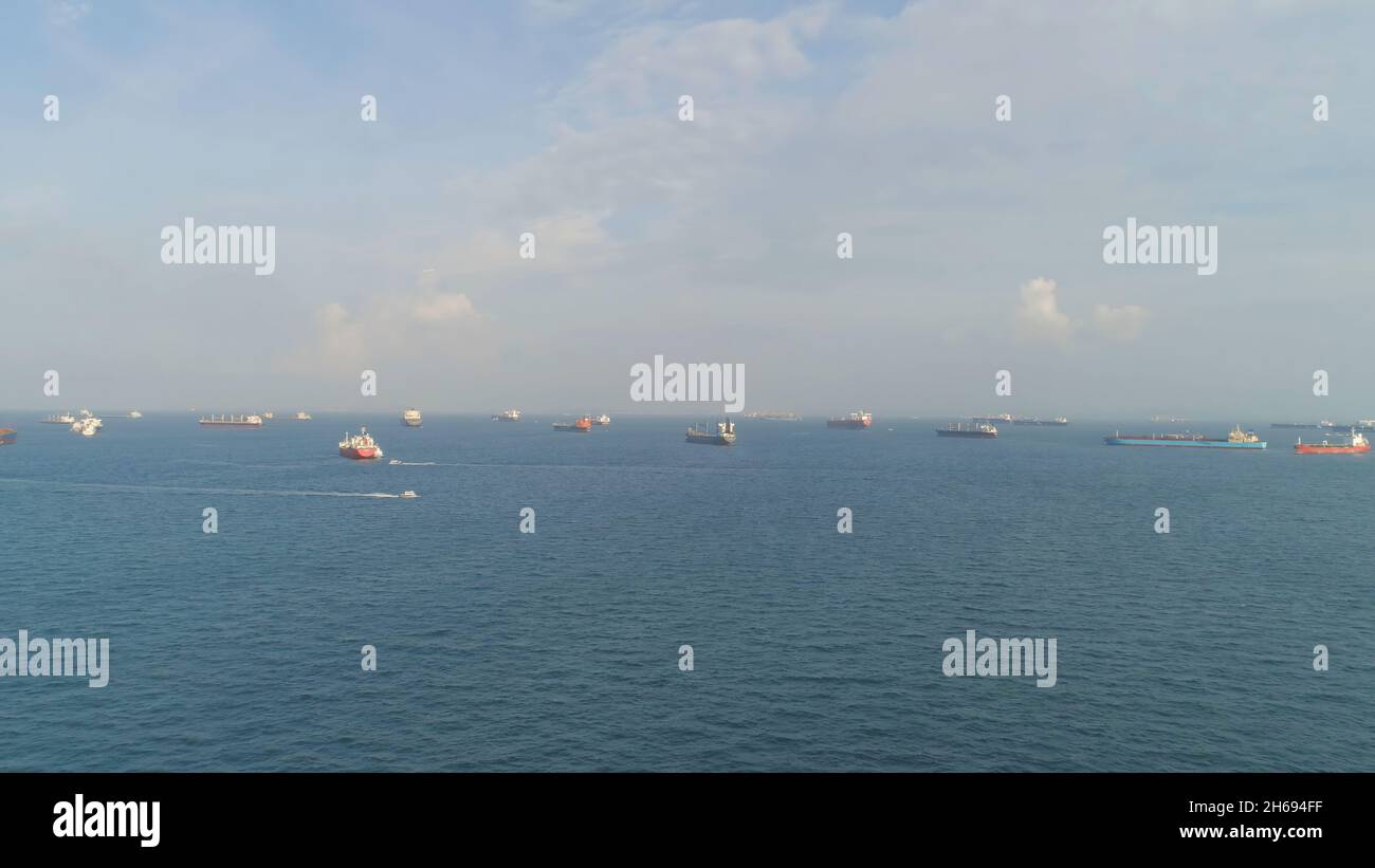 Crude Oil tanker and LPG Loading in port at sea view from above. Shot ...