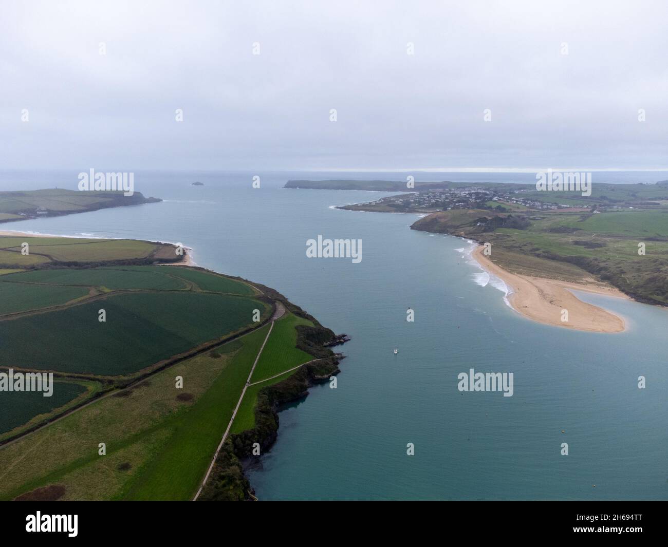 Padstow fishing harbour aerial drone Cornwall England uk Stock Photo ...