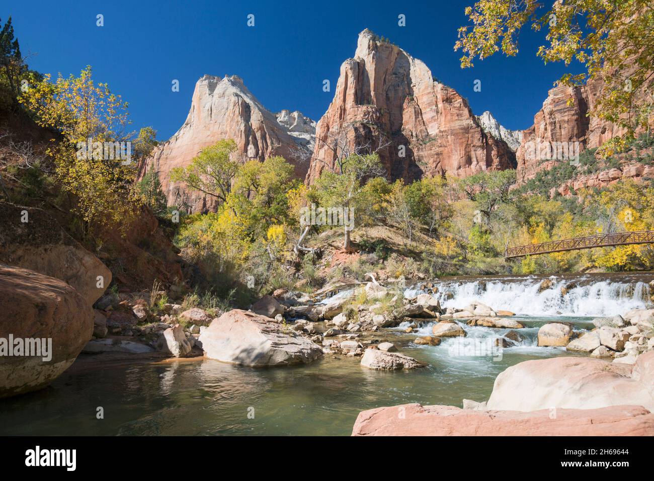 Zion National Park, Utah, USA. View across the Virgin River to Abraham ...