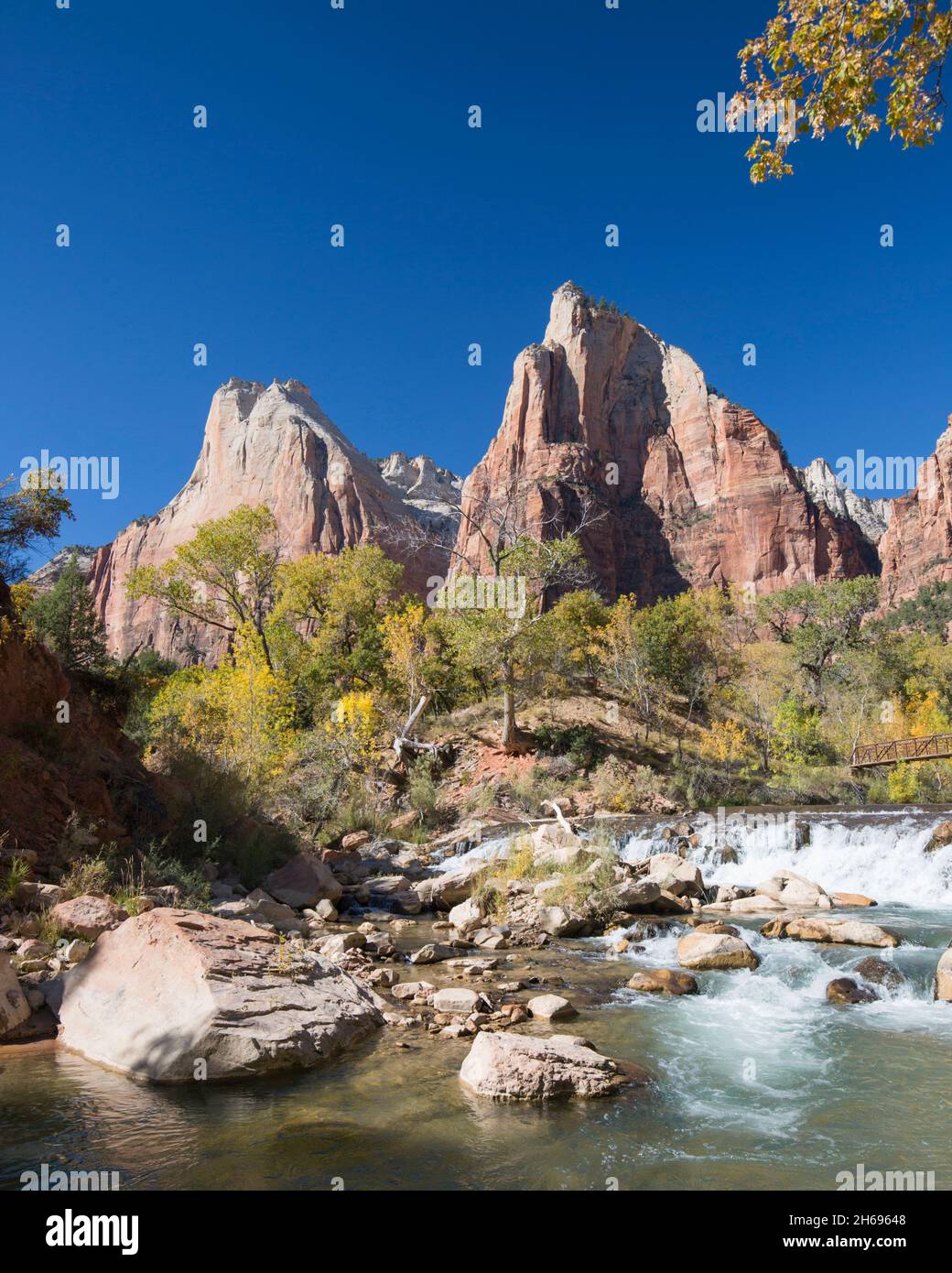 Zion National Park, Utah, USA. View across the Virgin River to Abraham ...