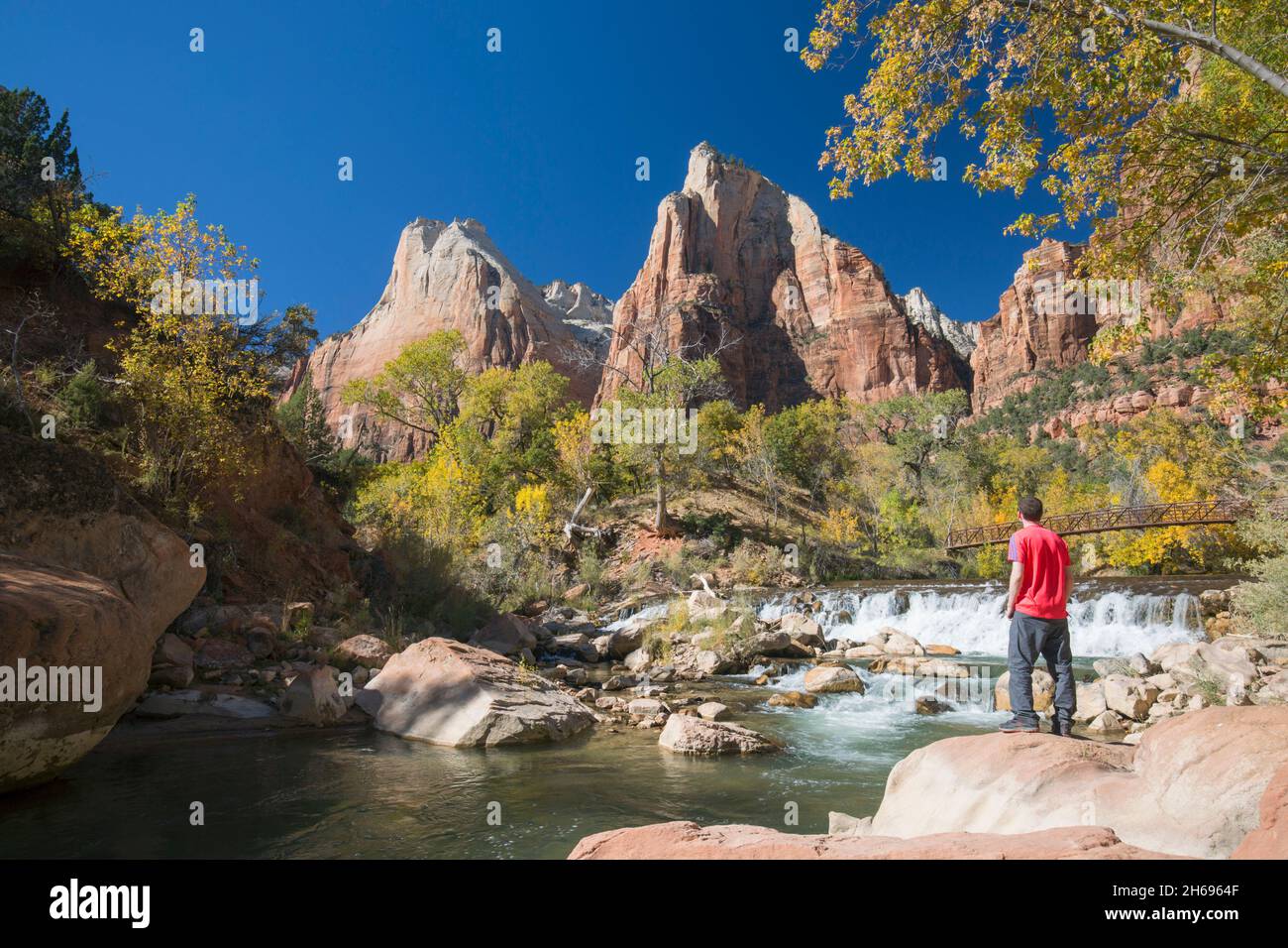 Zion National Park, Utah, USA. View across the Virgin River to Abraham ...