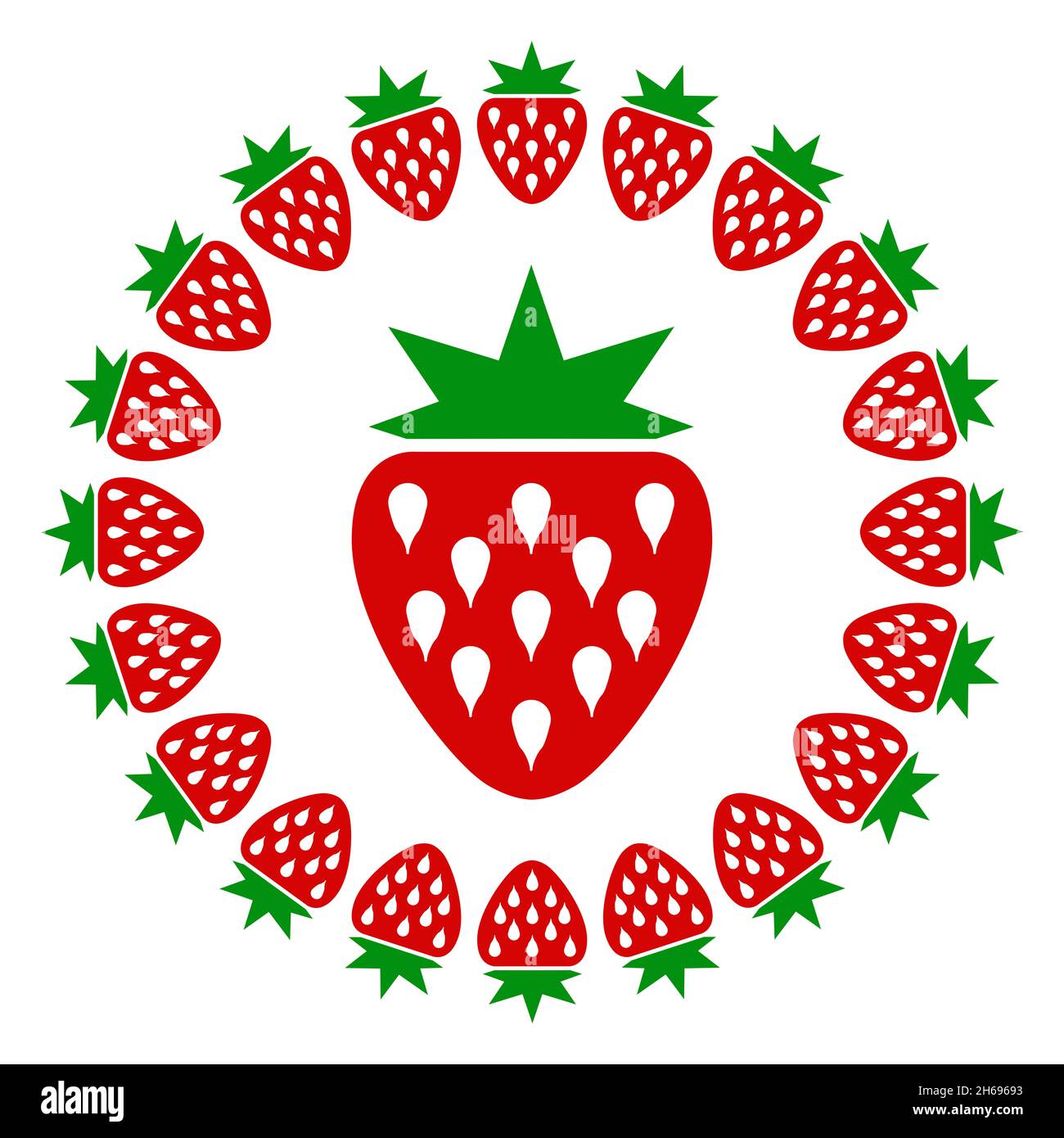 A circle of strawberries set in a mandala style with one large ...
