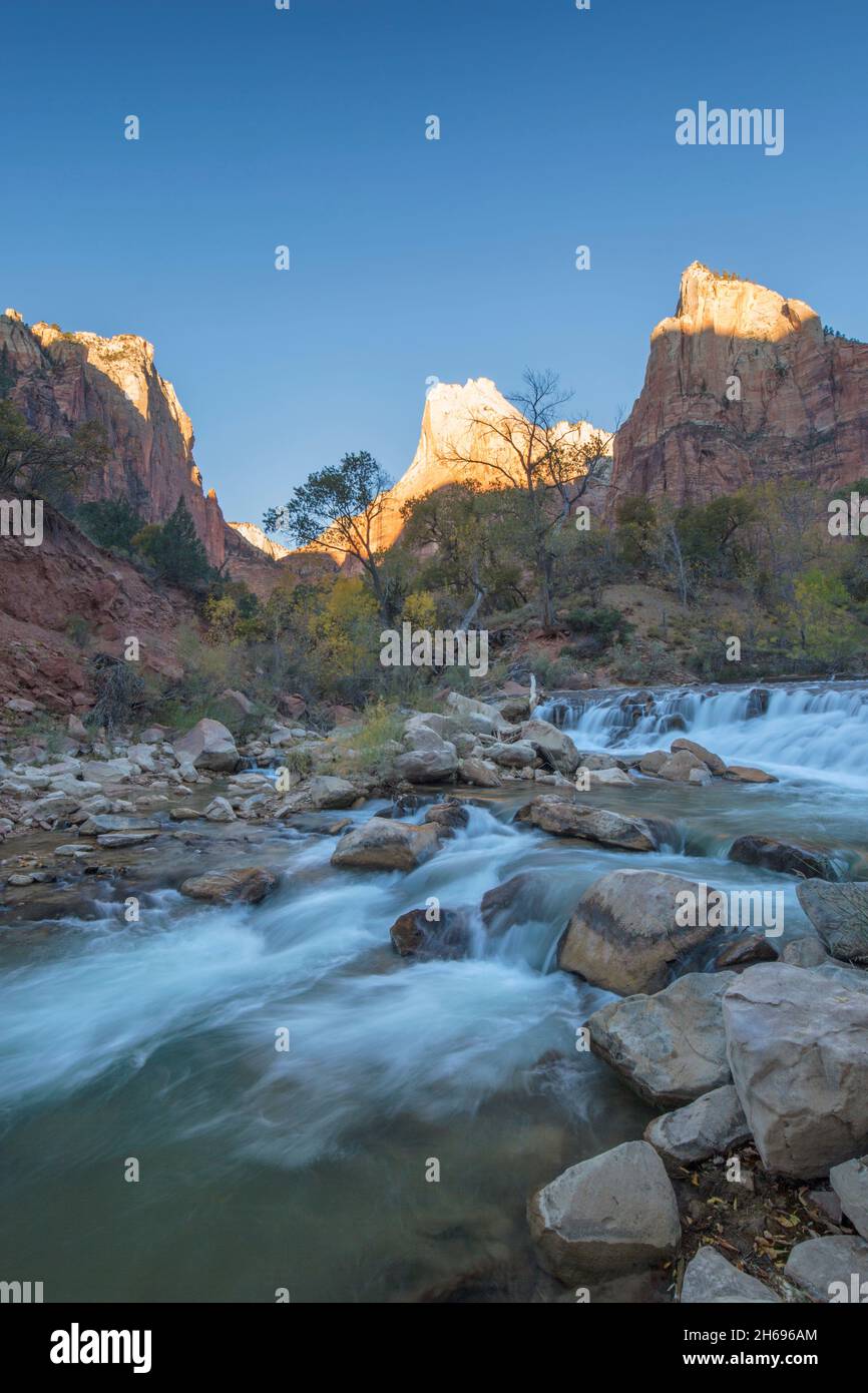 Zion National Park, Utah, USA. View at sunrise across the Virgin River ...