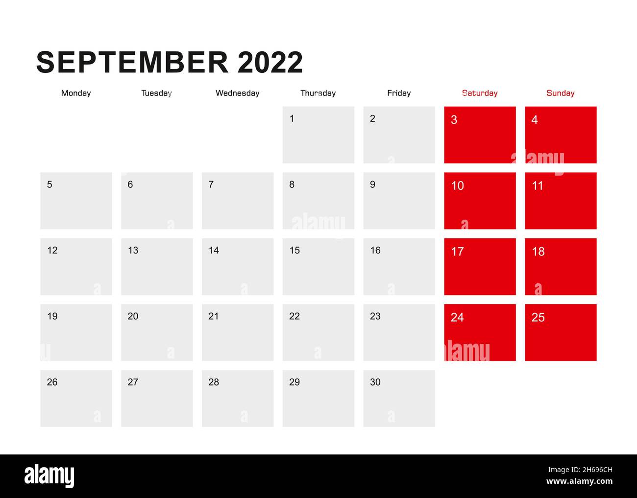 2022 September planner calendar design. Week starts from Monday. Vector ...