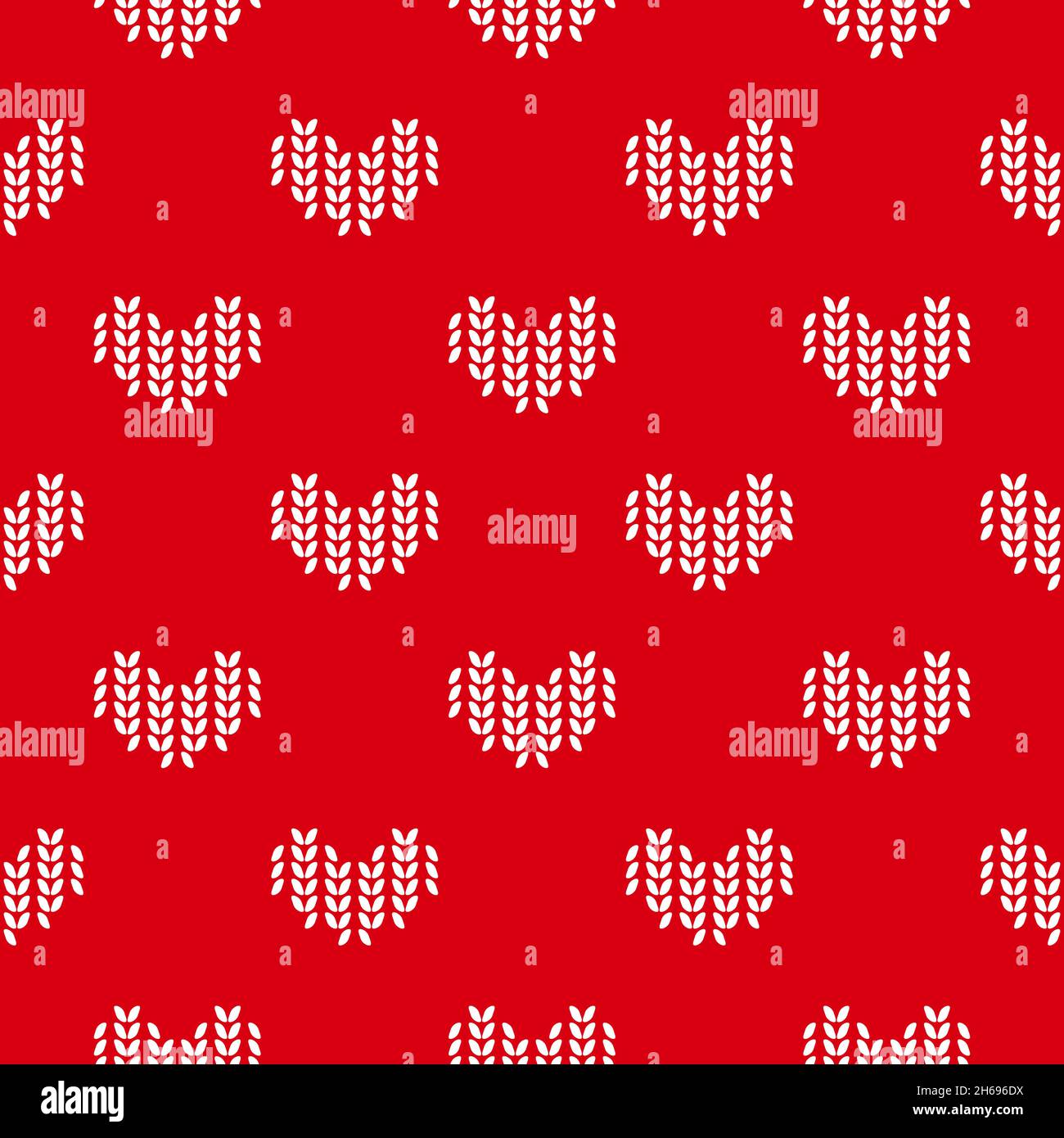 knitting seamless pattern with heart. white stitches on red background ...