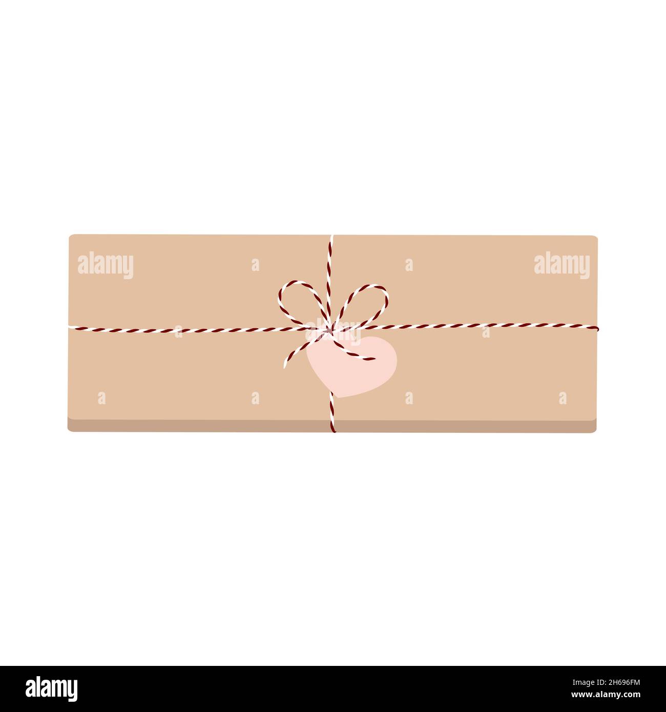 Gift box with tag in heart shape. Design for greeting card, banner ...