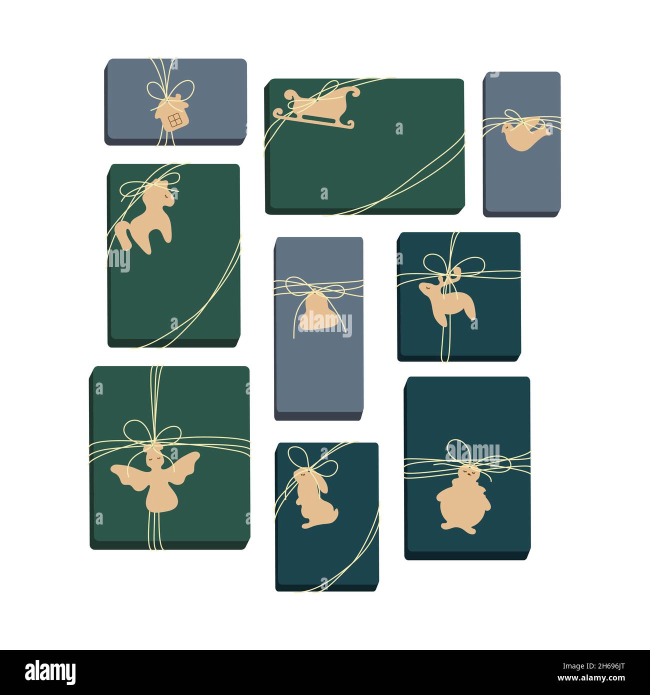 Set of gift boxes with tags. Design for greeting card, banner, poster ...