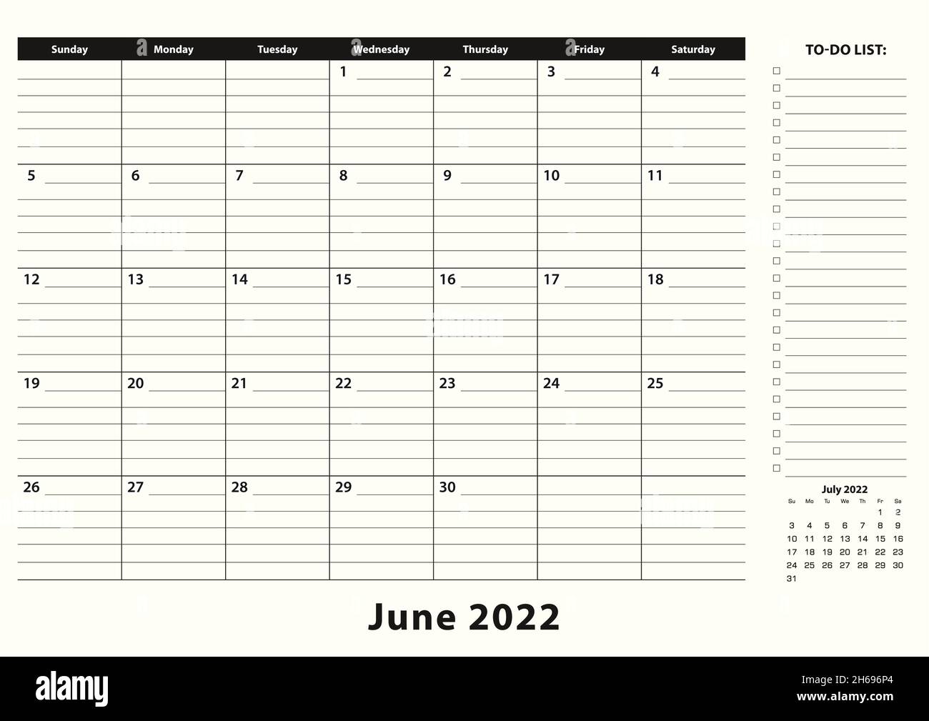 Monthly Calendar June 2022